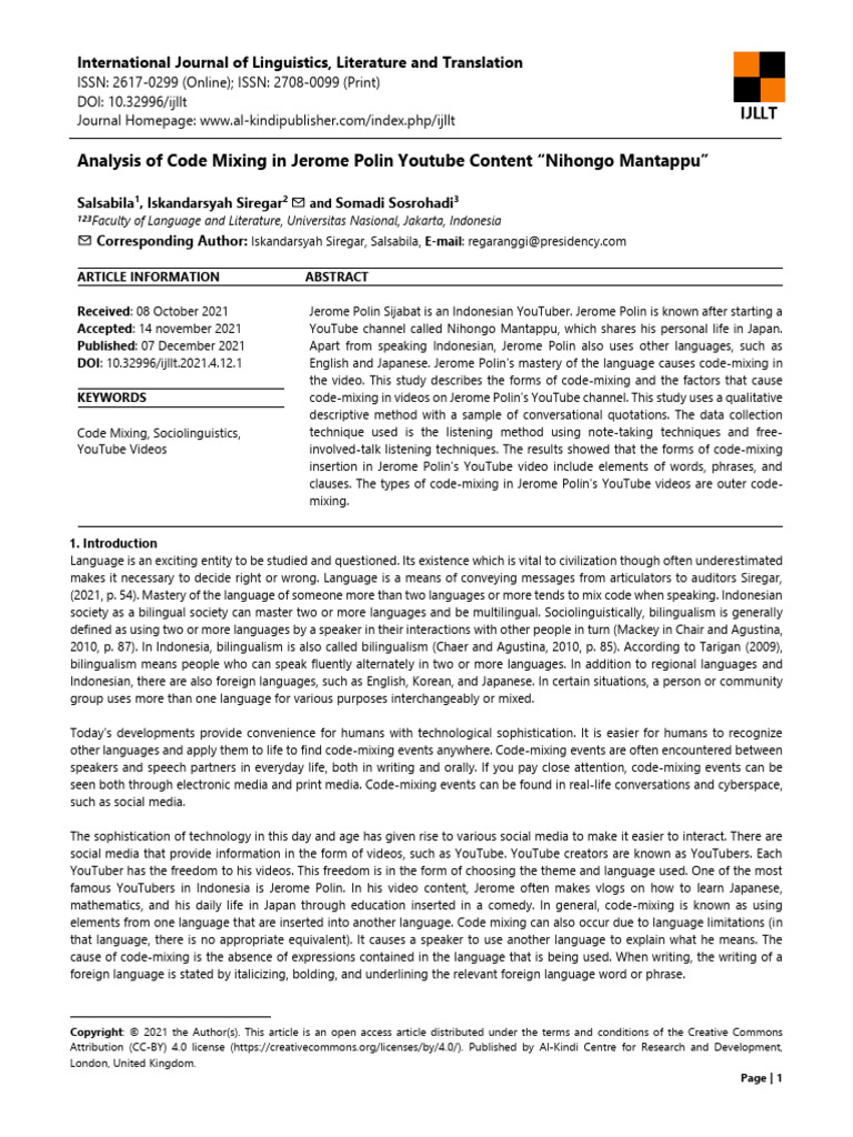 Analysis of Code Mixing in Jerome Polin | PDF | Qualitative Research | Multilingualism