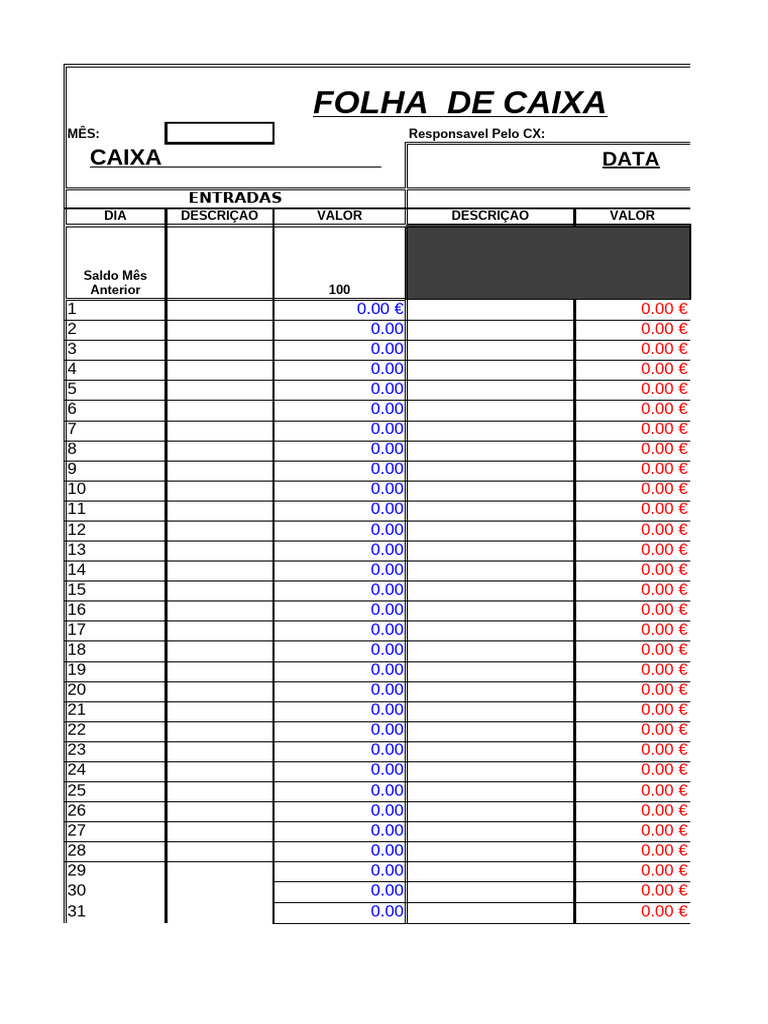 Folha de Caixa Xls | PDF