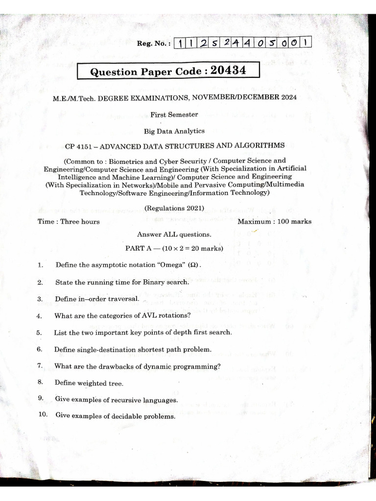 CP4151 - Advance Data Structure and Algorithm | PDF