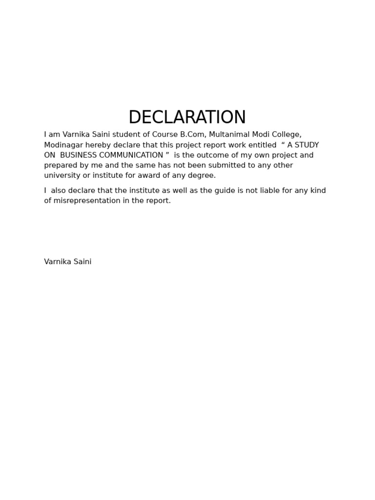Declaration of Originality for Project Report | PDF