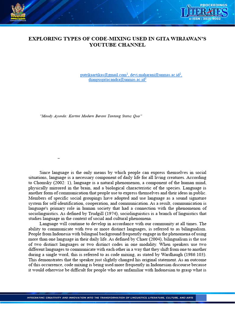 Code-Mixing Analysis in Gita Wirjawan's Podcast | PDF | Multilingualism ...