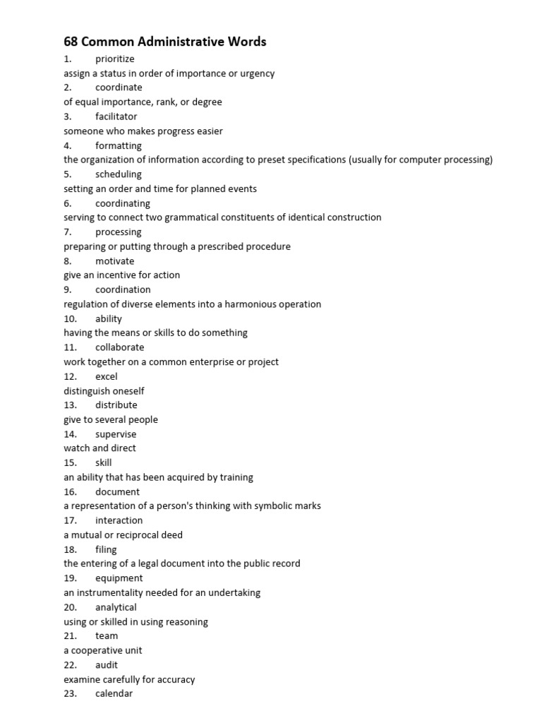 Common Administrative Vocabulary List | PDF | Communication | Cognition