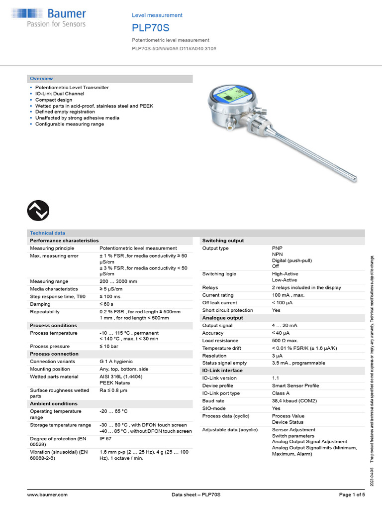 Potentiometric Level Transmitter PLP70S | PDF | Electrical Engineering ...