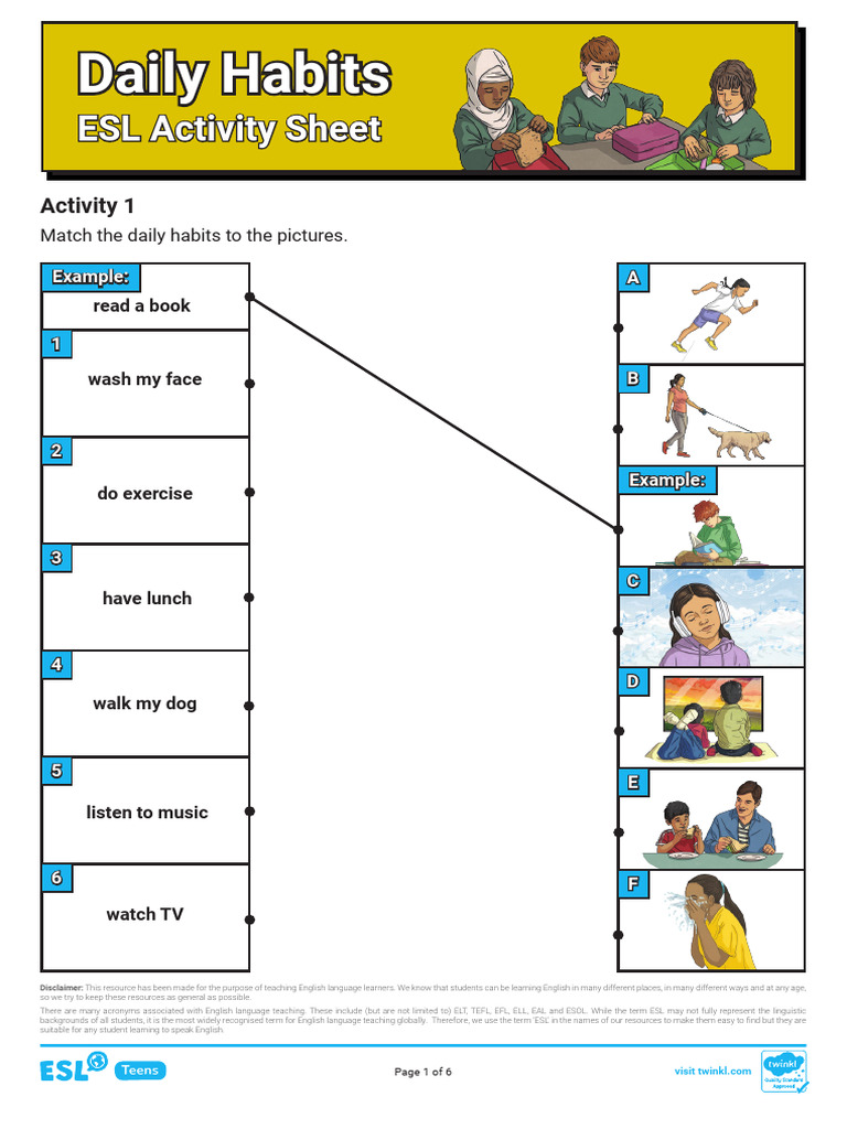 T 1735285136 Esl Daily Habits Activity Sheet Teens A2 Ver 3 | PDF ...