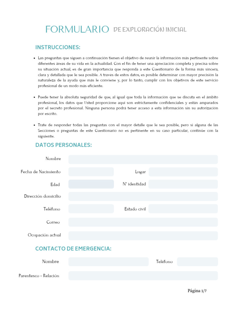 Formulario de Exploración Inicial FEI | PDF | Las emociones | Estrés (biología)