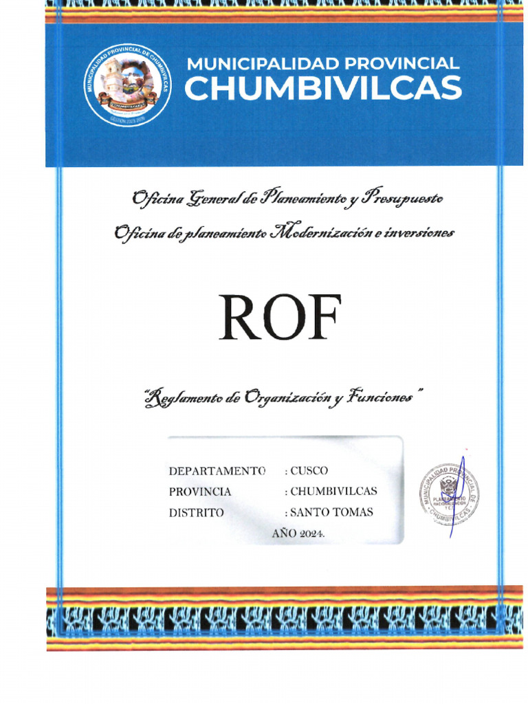 Reglamento de Organizacion y Funciones-Rof | PDF | Gobierno local | Administración Pública