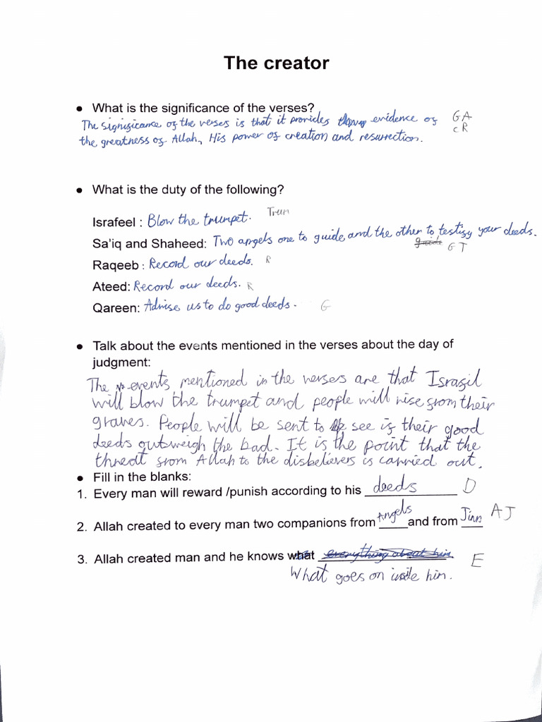 2022 - 11 - 24 Islamic Studies The Creditor Worksheet | PDF