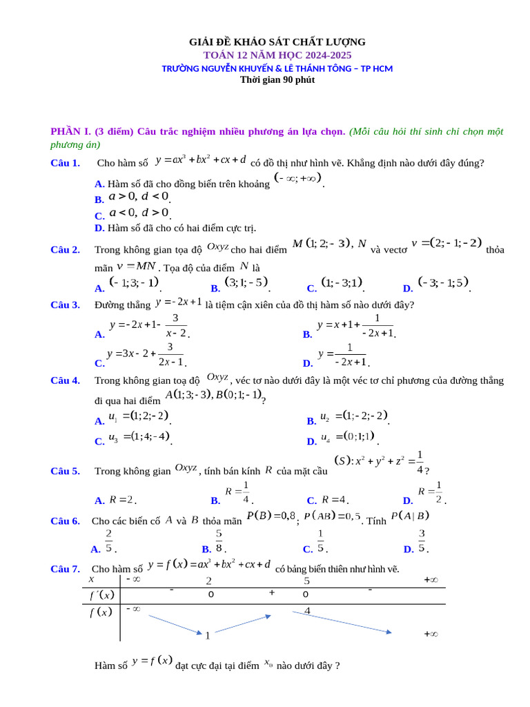 Md05-Đề Kiểm Tra Toán 12 Năm 2024 - 2025 Trường Nguyễn Khuyến & Lê Thánh Tông | PDF