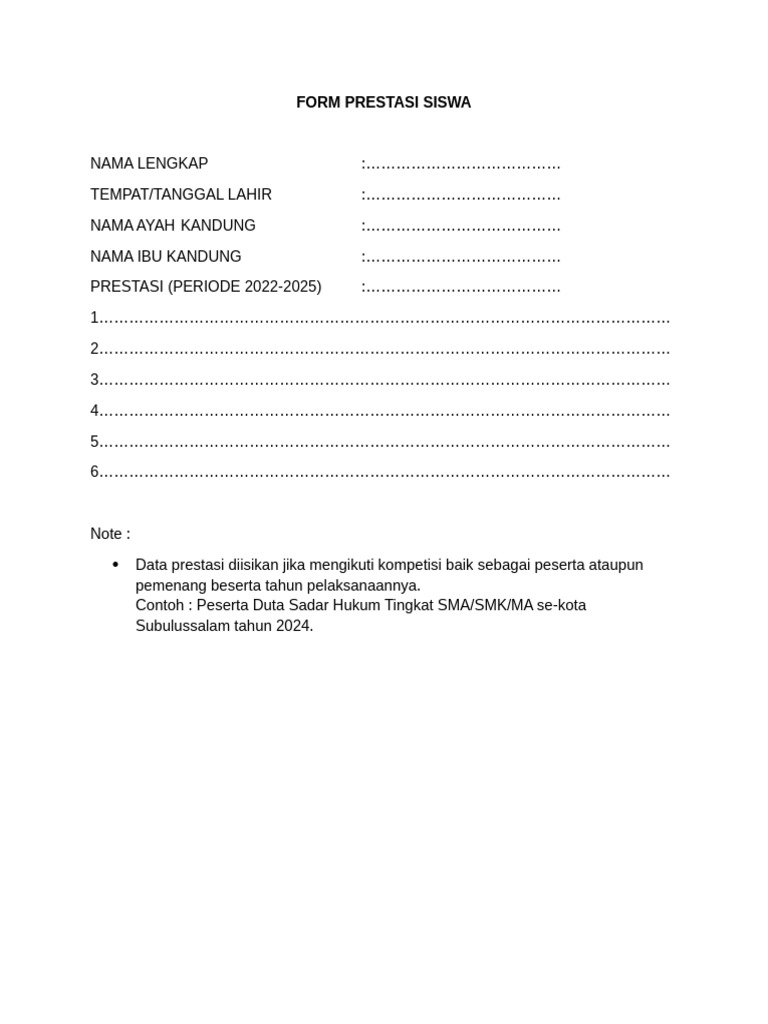 Form Prestasi Siswa | PDF