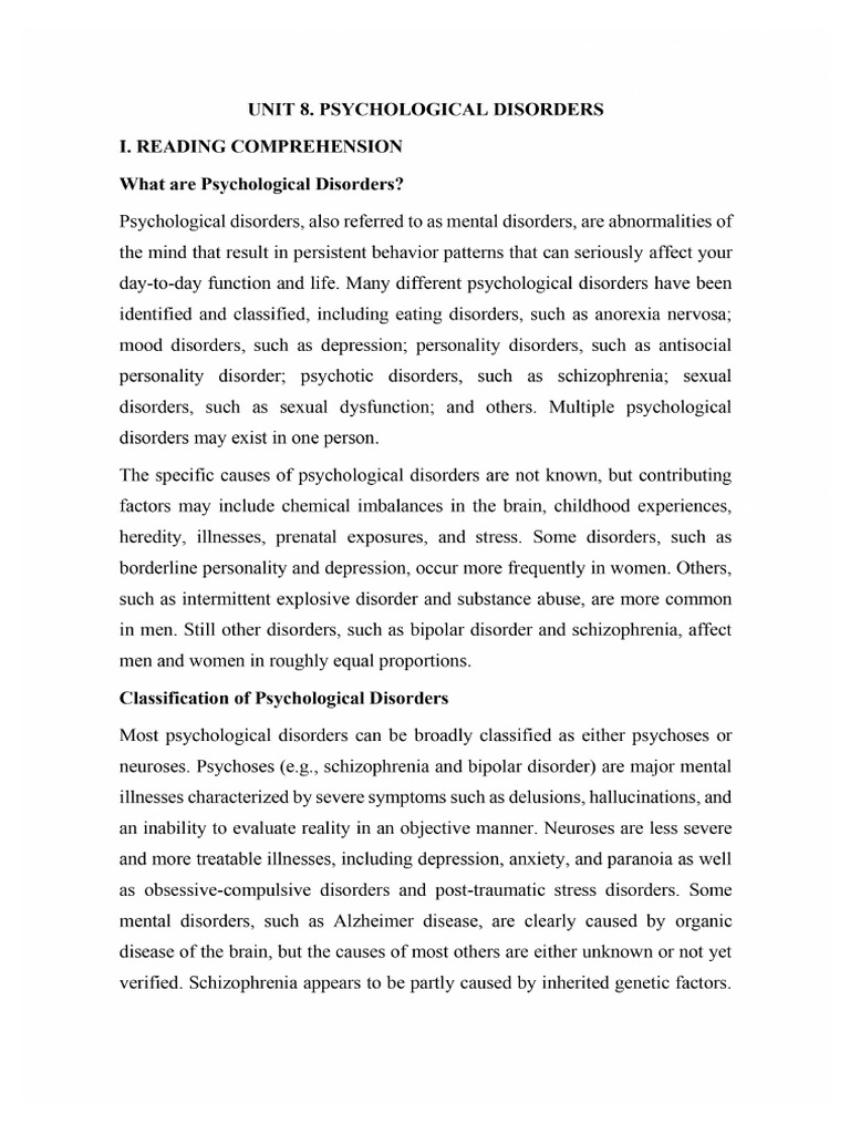 Unit 8. Psychological Disorders | PDF