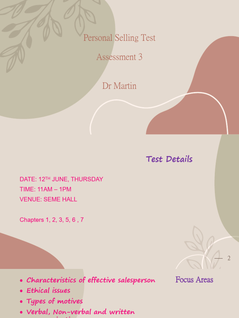 Test Details - Personal Selling | PDF