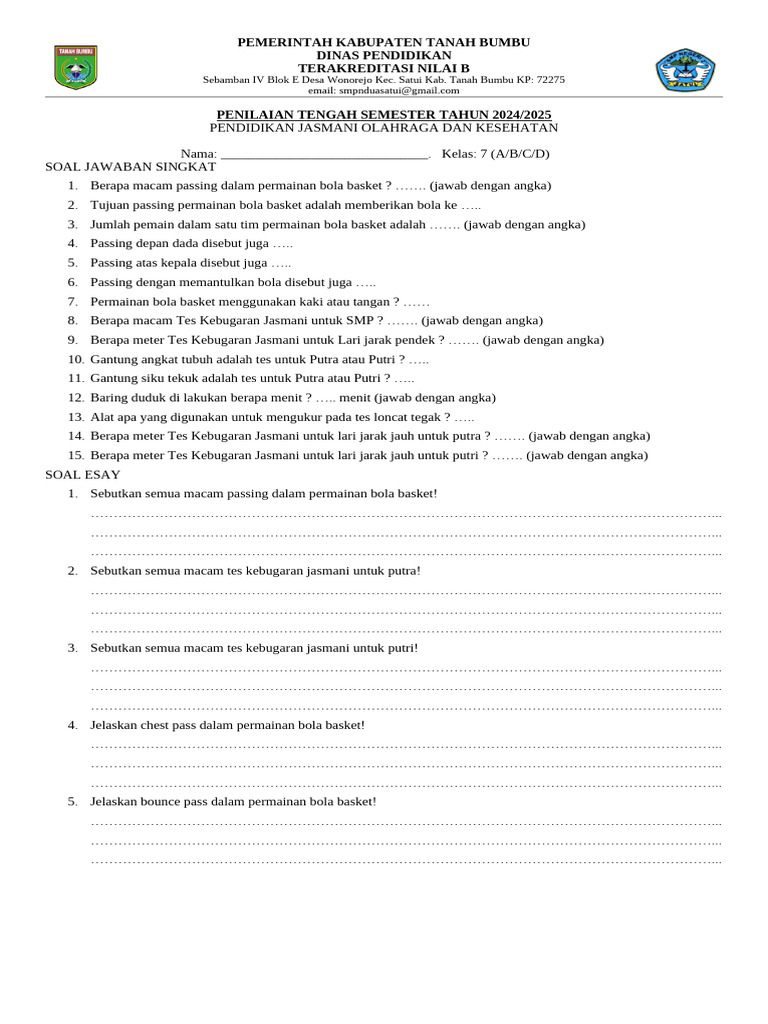 Soal Pts Kelas 7,8,9 Semester 2024-2025 | PDF
