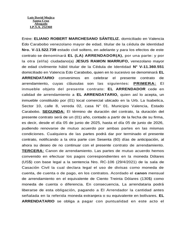 Arrendamiento Eliano y Jesus Marrufo JUNIO 2025 | PDF | Daños y ...