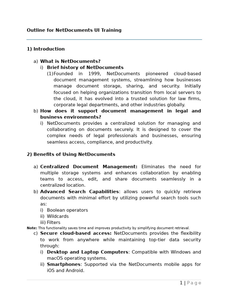 Outline For NetDocuments UI Training | PDF | Cloud Computing | World ...