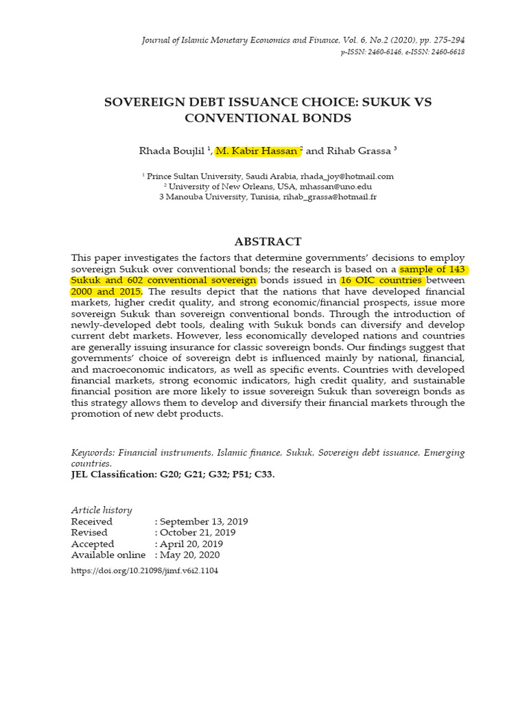 9 Sovereign Debt Issuance Choice Sukuk Vs Conventional Bonds | PDF ...