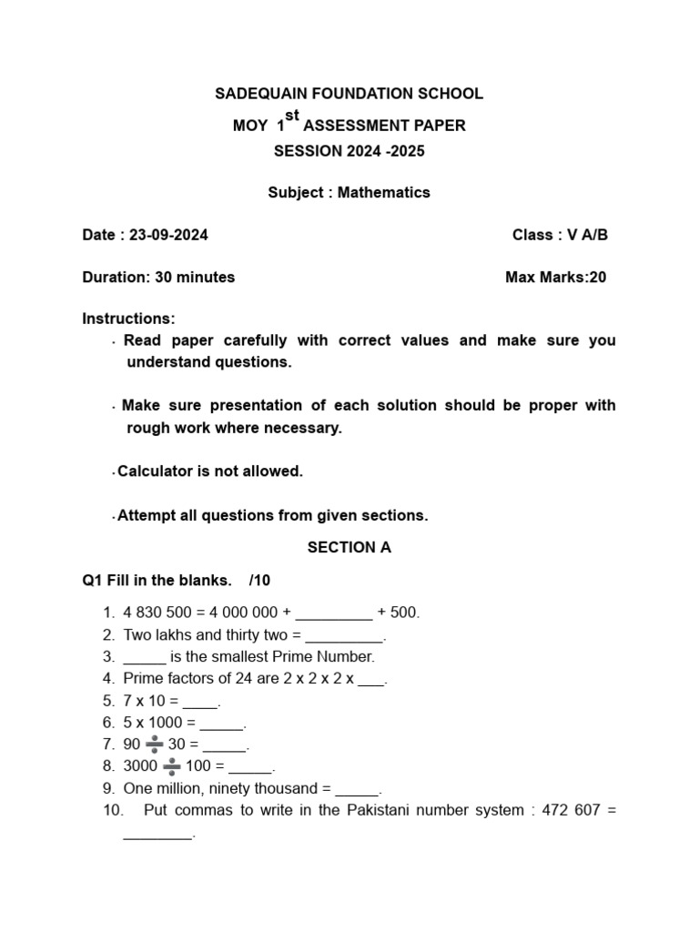 1st Assessment Grade 5 | PDF