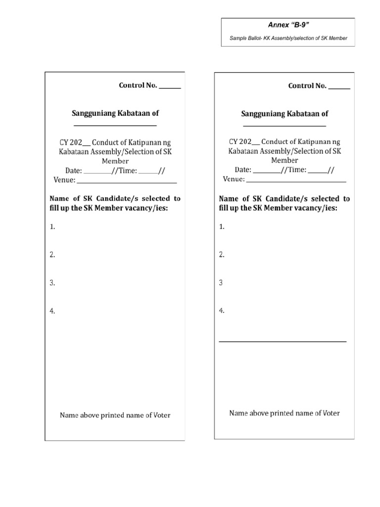 Annex B-9 of DILG&NYC JMC-SAMPLE BALLOT-Secret Balloting-Filling Up of ...