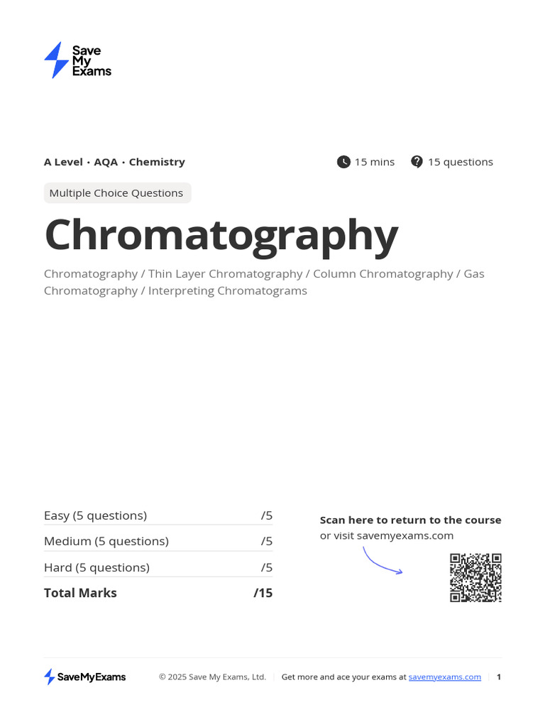 AQA Alevel Chem Chromatography Questions MCQ | PDF | Chromatography ...