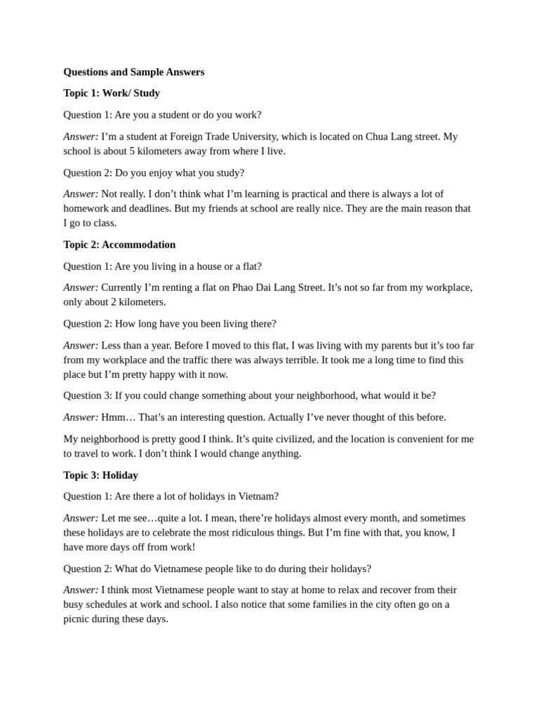 Questions and Sample Answers | PDF | Festival