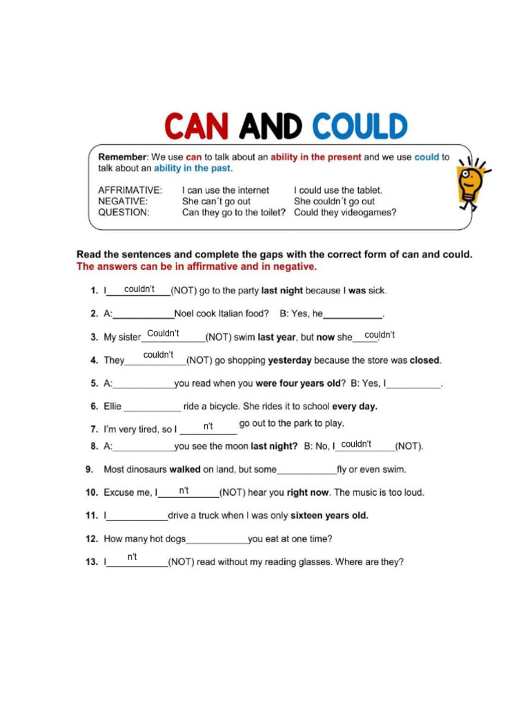 HOMEWORK 3 UNIT 3 CAN Y COULDNT | PDF