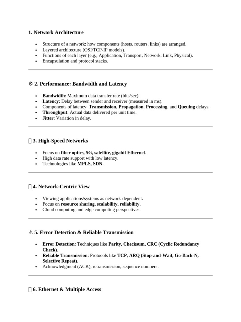 Acn Unit 1 Points Simple | PDF | Computer Network | Channel Access Method