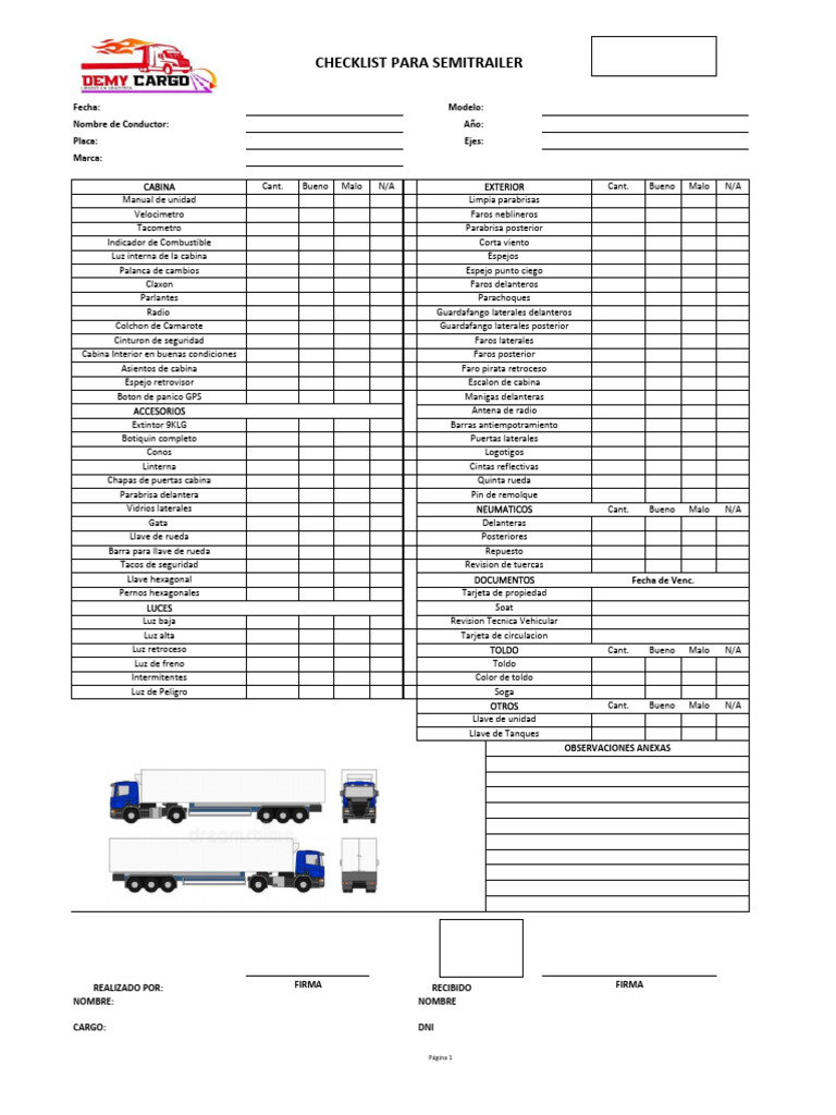 Oper Demy Check List de Semiremolque Furgon | PDF | Tecnología de vehículos | Industria automotriz