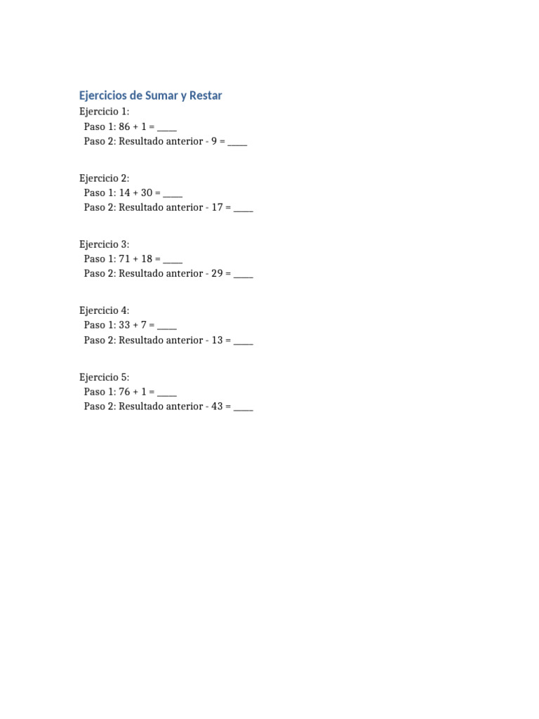Ejercicios Sumar Restar | PDF