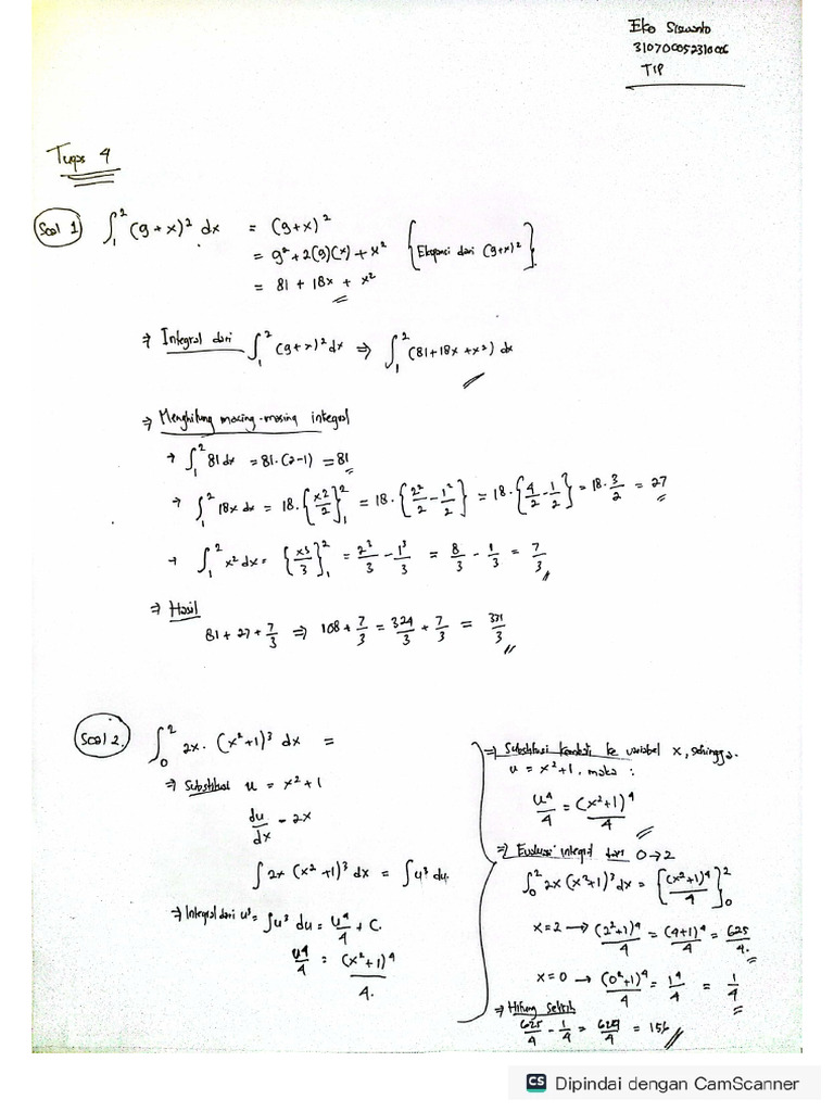 Eko Siswanto TIP 310700052310006 - Tugas Pertemuan 4 Integral Calculus | PDF