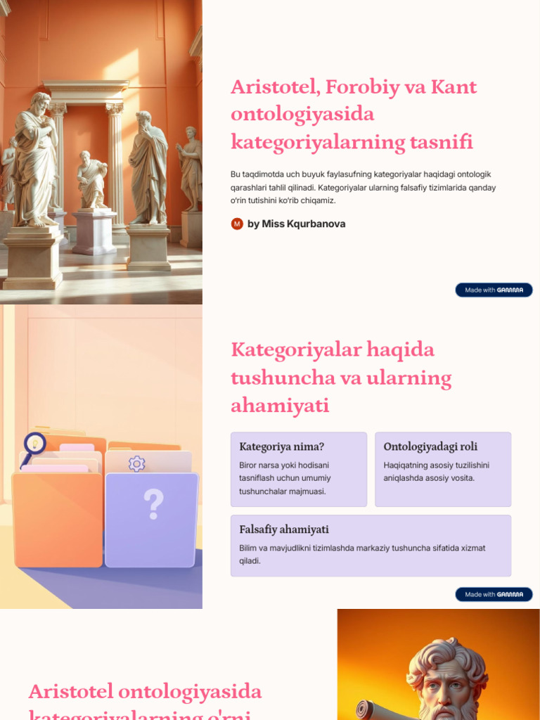 Aristotel Forobiy Va Kant Ontologiyasida Kategoriyalarning Tasnifi | PDF