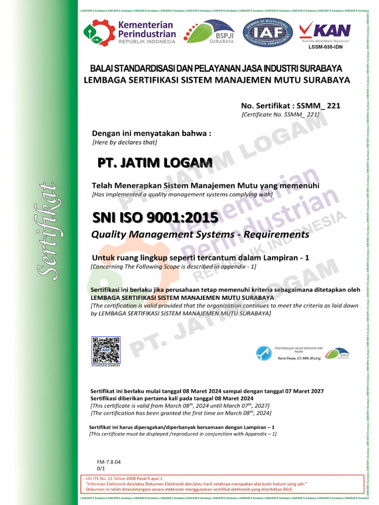 Sertifikat ISO 9001÷2015 (2024) | PDF