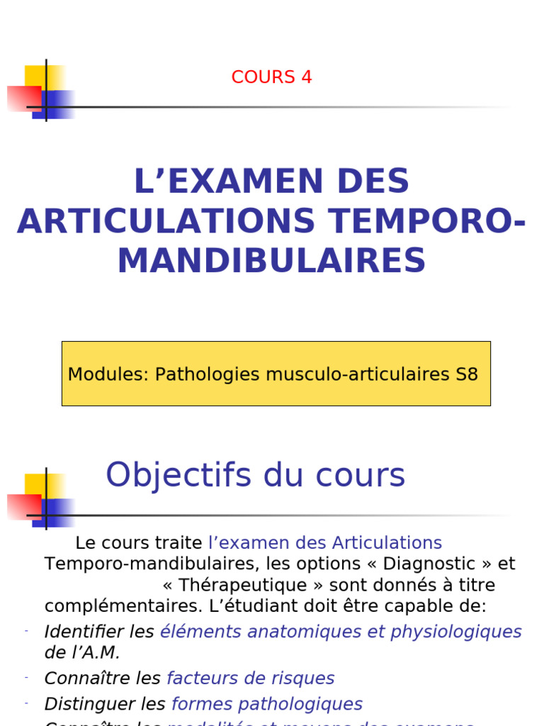 Examen des Articulations Temporo-Mandibulaires | PDF | Arthrose ...