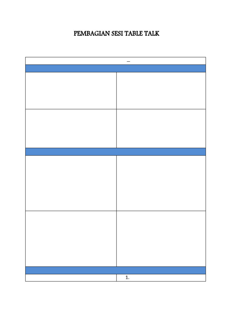Pembagian Sesi Table Talk 2025 | PDF