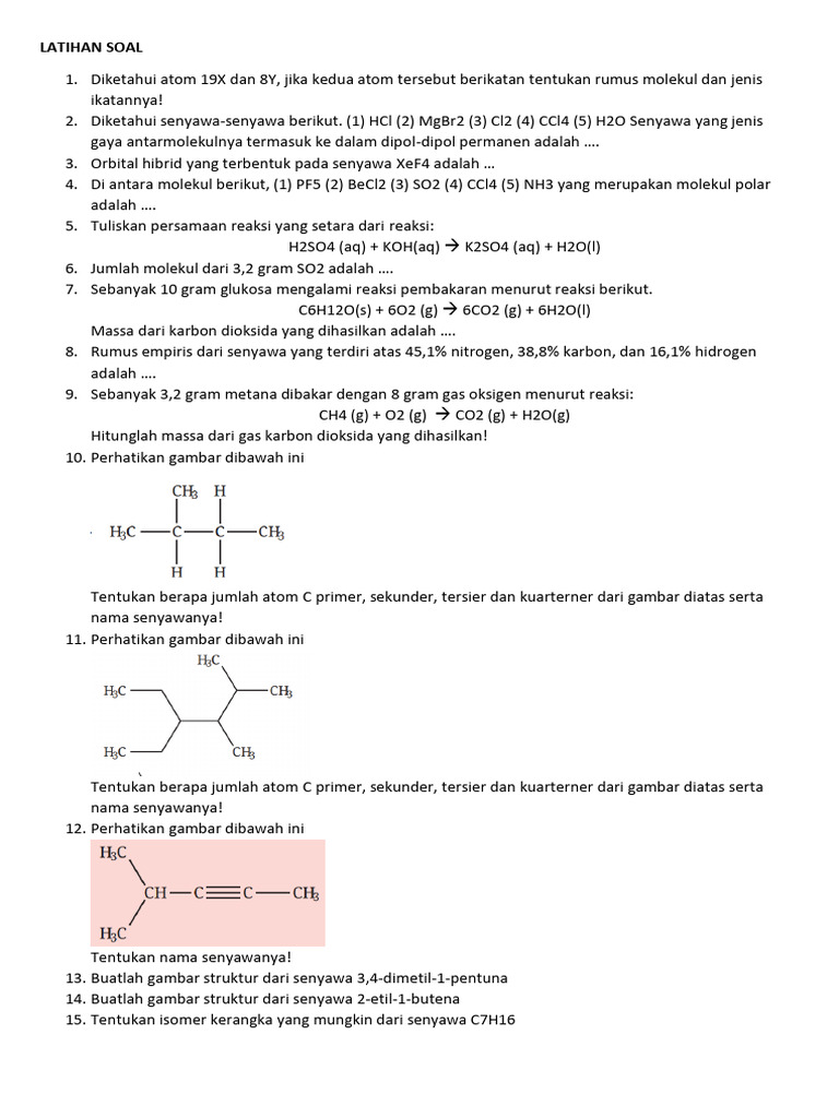 Latihan Soal Uts Kimia | PDF