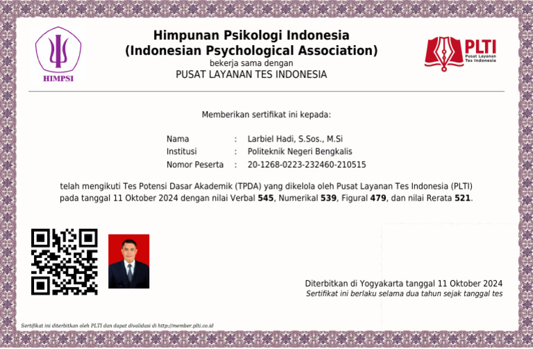 Sertifikat TPDA Larbiel Hadi TKBA | PDF