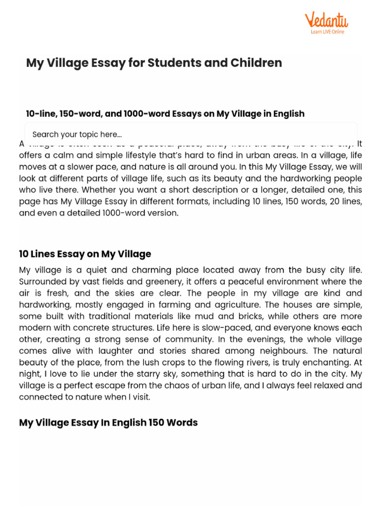 My Village Essay For Students and Children | PDF