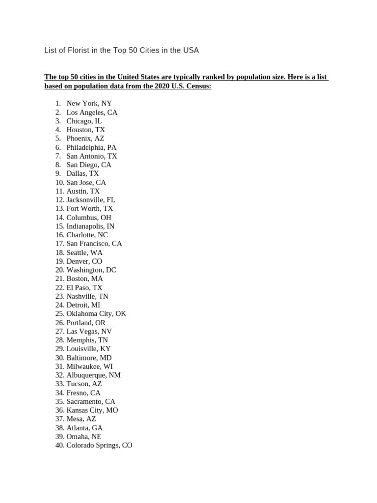 Florists in Top 50 US Cities | PDF