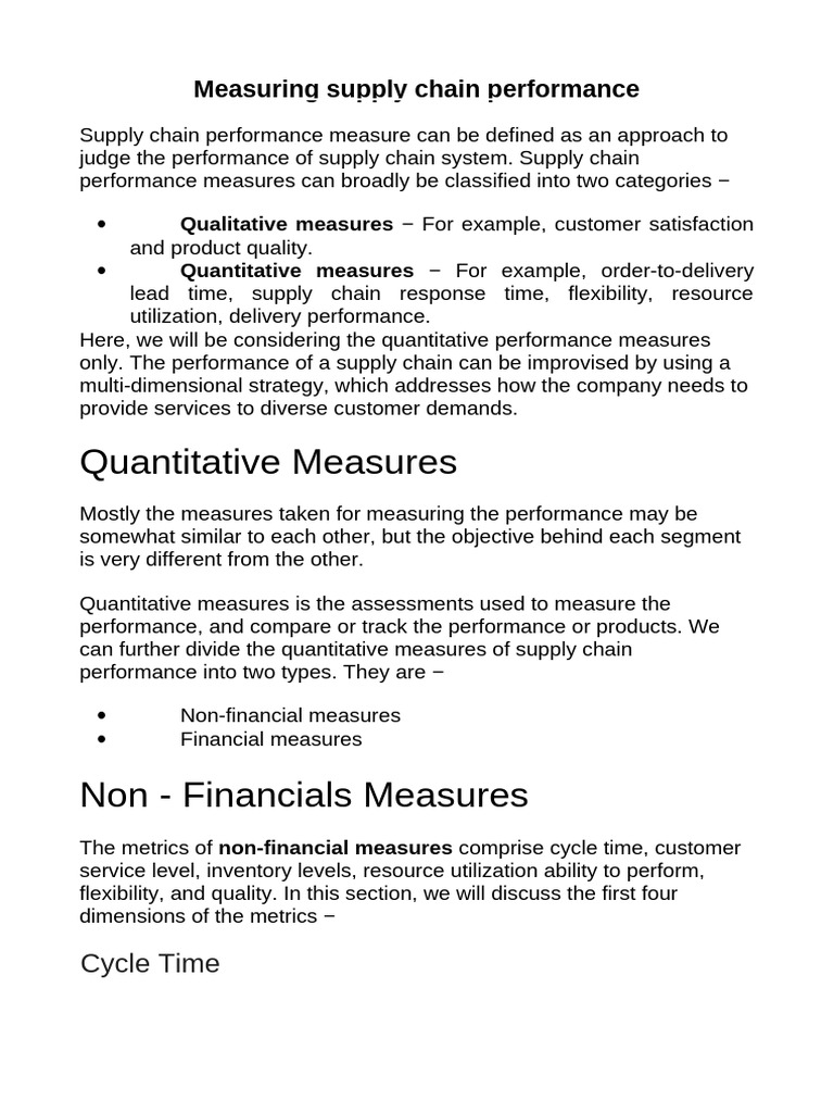 Measuring Supply Chain Performance | PDF | Supply Chain | Inventory