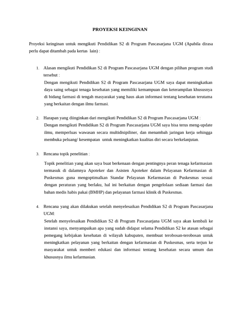Form Proyeksi Keinginan S2 (Ketik) | PDF