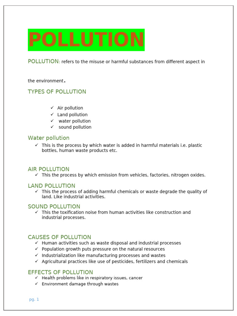 Understanding Pollution: Types, Causes, and Solutions | PDF