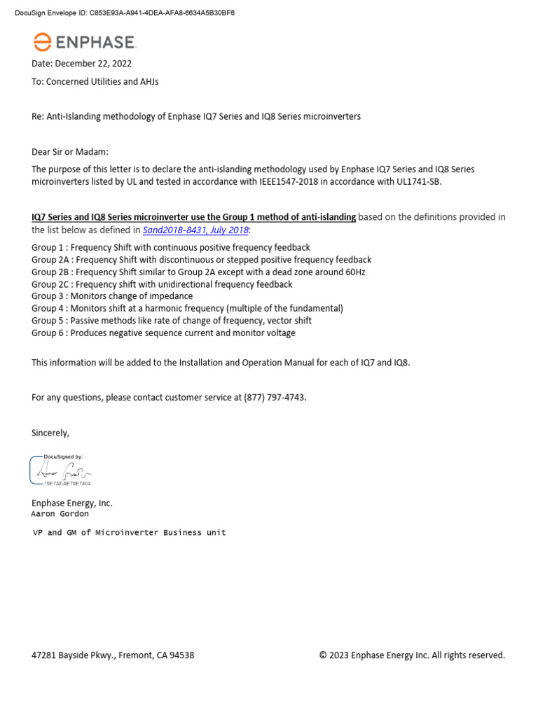 Enphase Anti-Islanding Method Declaration For PG&Amp E | PDF