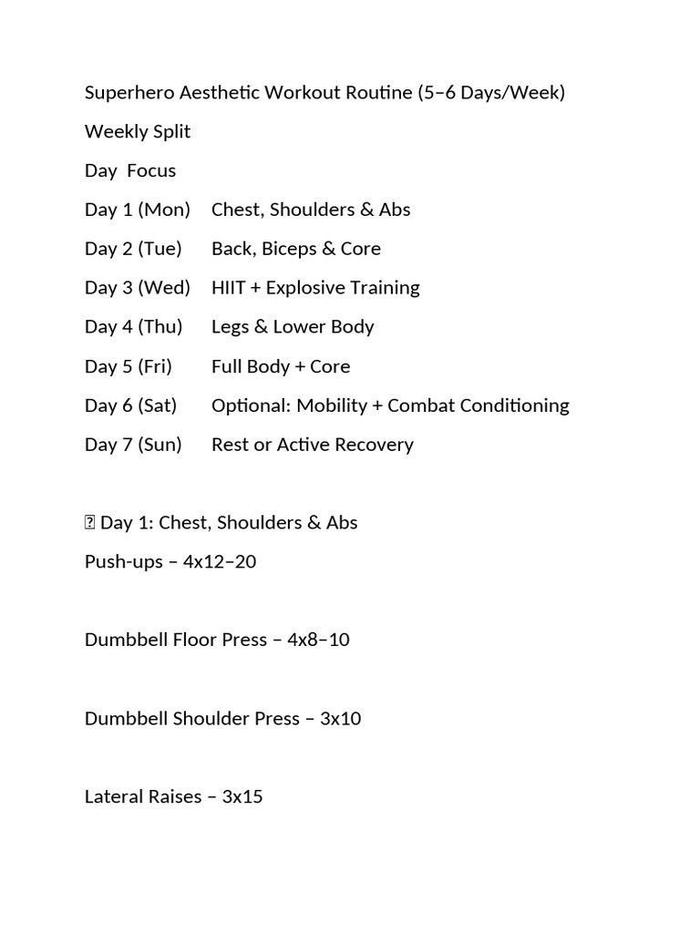 Superhero Aesthetic Workout Routine | PDF