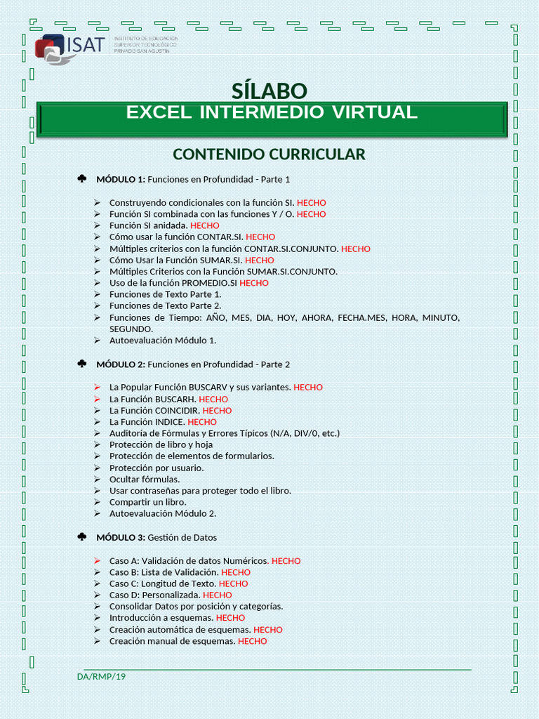 Excel Intermedio Temario | PDF | Microsoft Excel | Informática