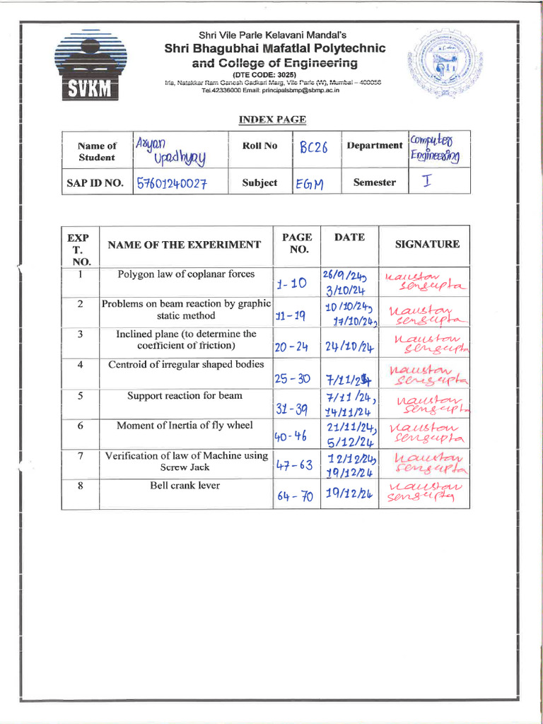 Engineering Mechanics Practical File | PDF