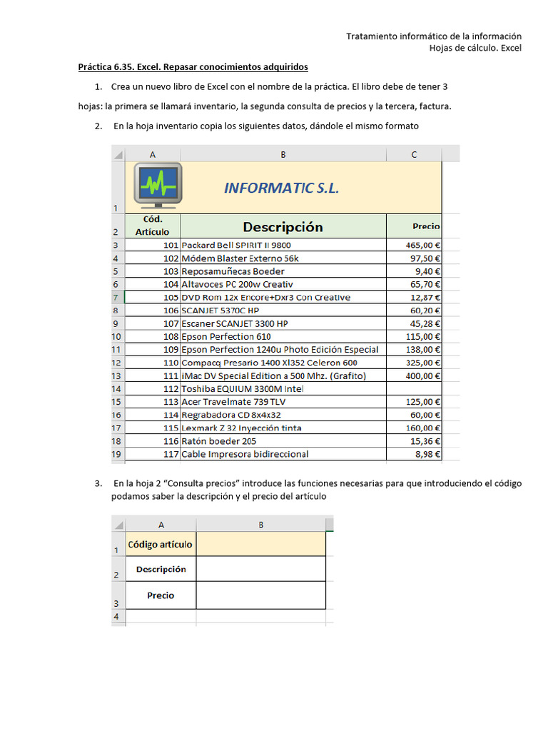 Práctica 6.35 Excel Repaso Contenidos Estudiados | PDF