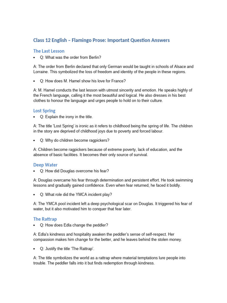 Class12 English Flamingo Prose Answers | PDF