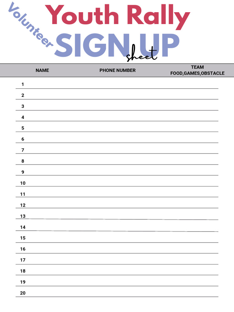 Pink Simple Sign Up Sheet Document | PDF