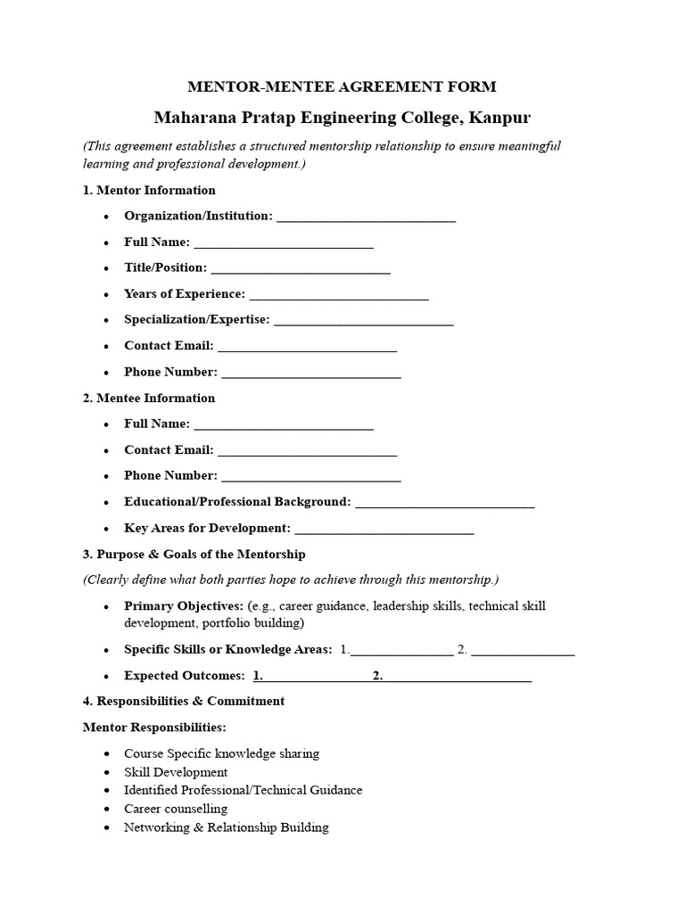 Mentor Mentee Agreement Form (MPEC) | PDF | Mentorship | Learning