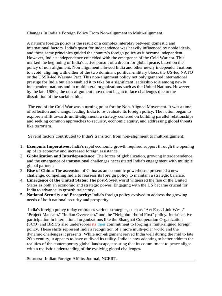 15) Changes in India's Foreign Policy From Non Alignment To Multi ...
