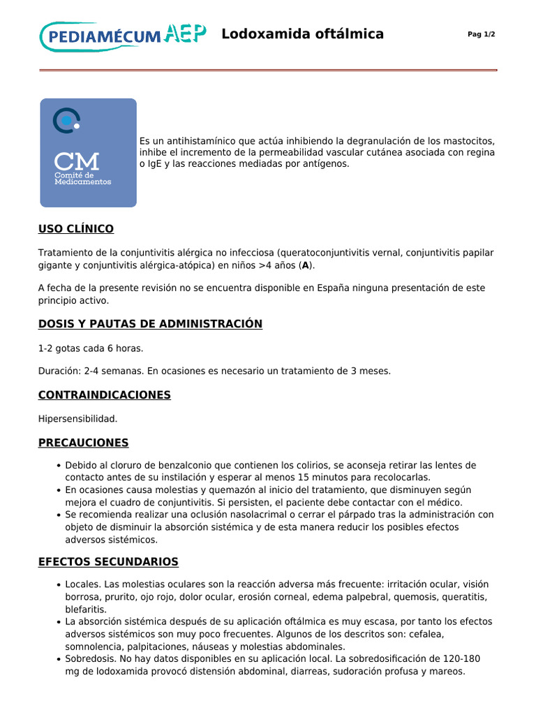 Lodoxamida Oftálmica | PDF | Especialidades Medicas | Medicina CLINICA