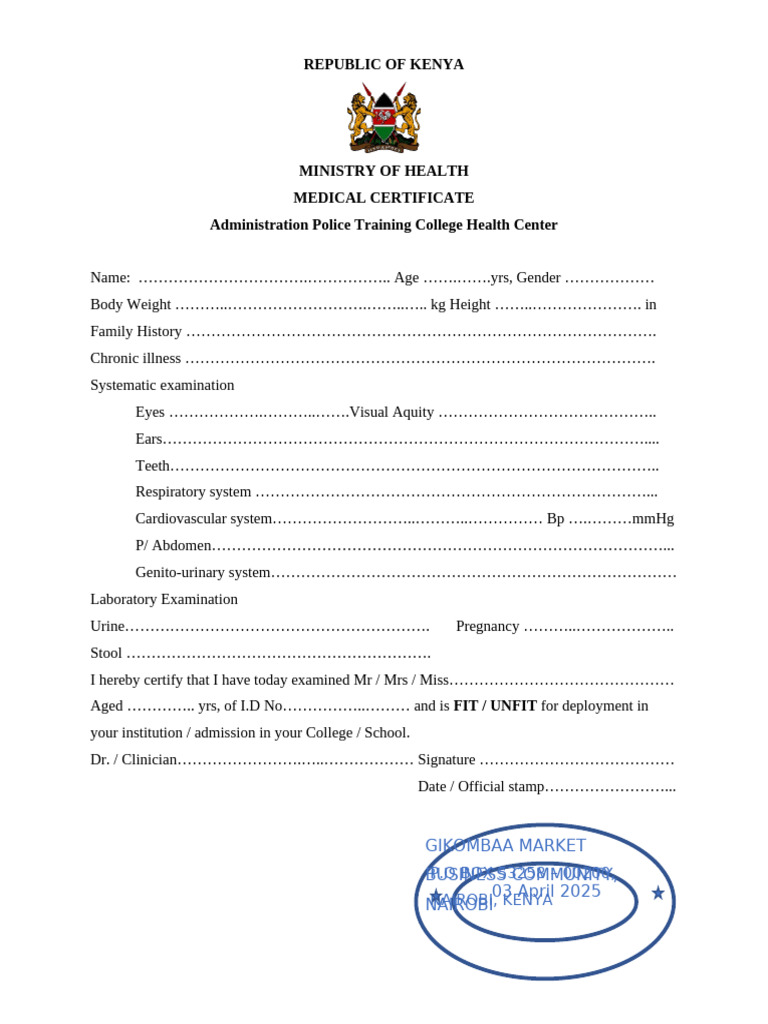 Medical Certificate Form | PDF